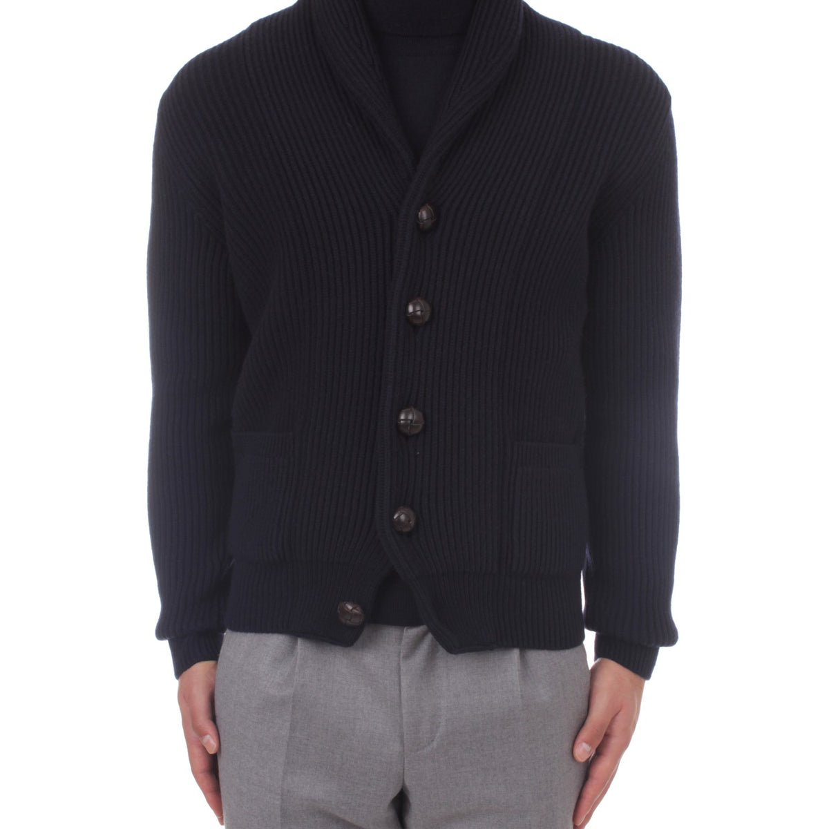 MCGEORGE ENGLISH RIB BLUE 300 CARDIGAN – Michi D'Amato