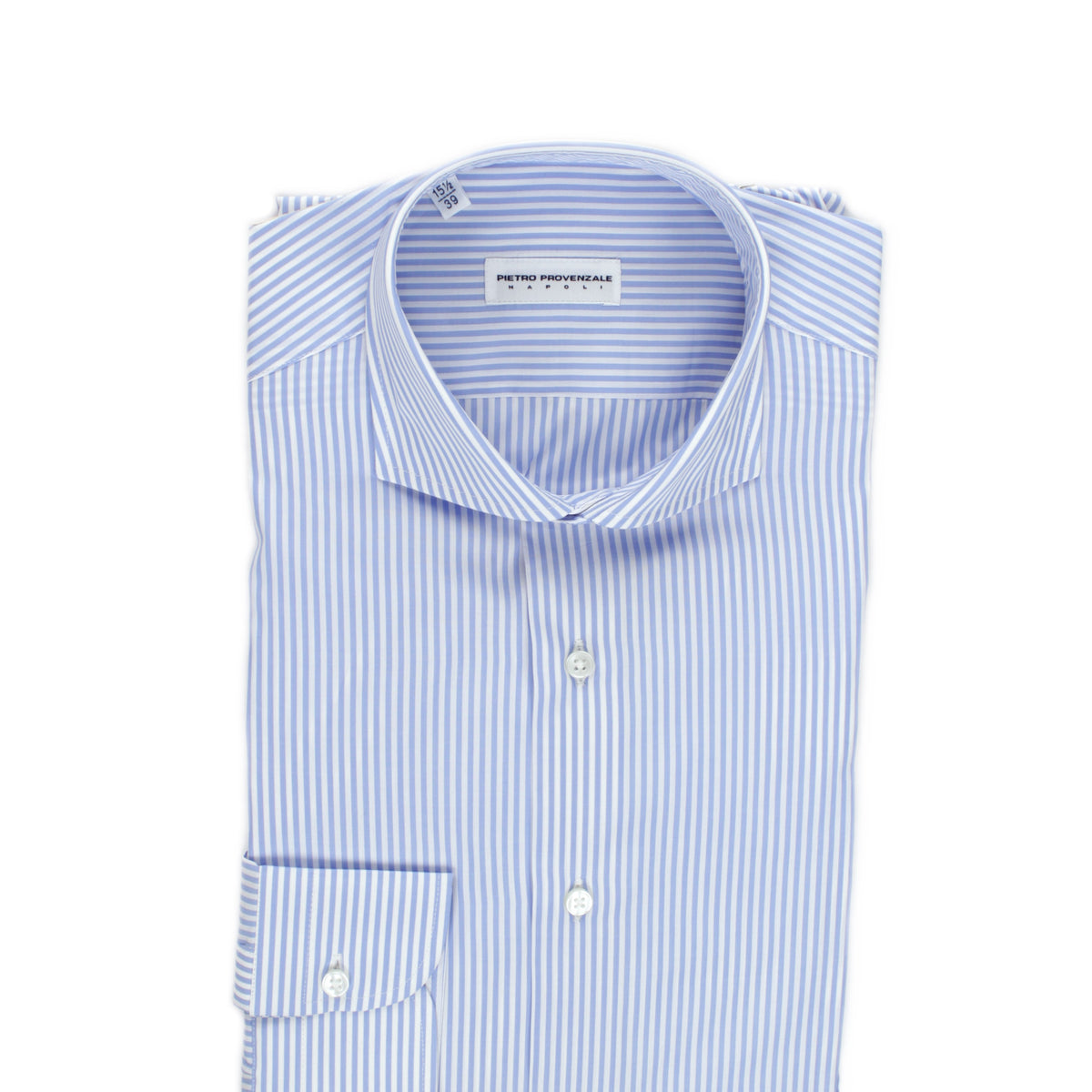 CAMICIA COLLO FRANCESE PIETRO PROVENZALE RIGHE STRETTE BIANCO CELESTE ...